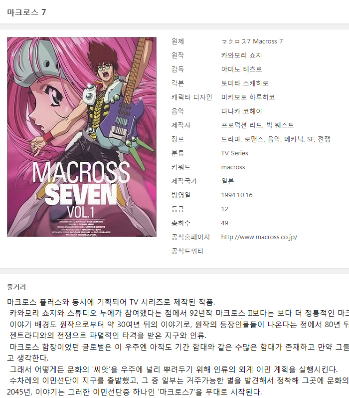 [쪽지] 마크로스 7 - 앙코르 [OVA] 01-03완결 -모험 SF 메카닉 액션-