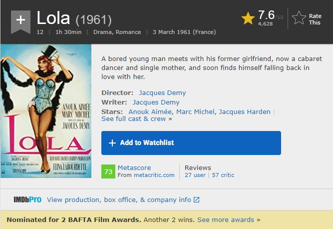 롤라 [Lola.1961]720p.[자크 데미] 아누크 에메. 마크 미첼